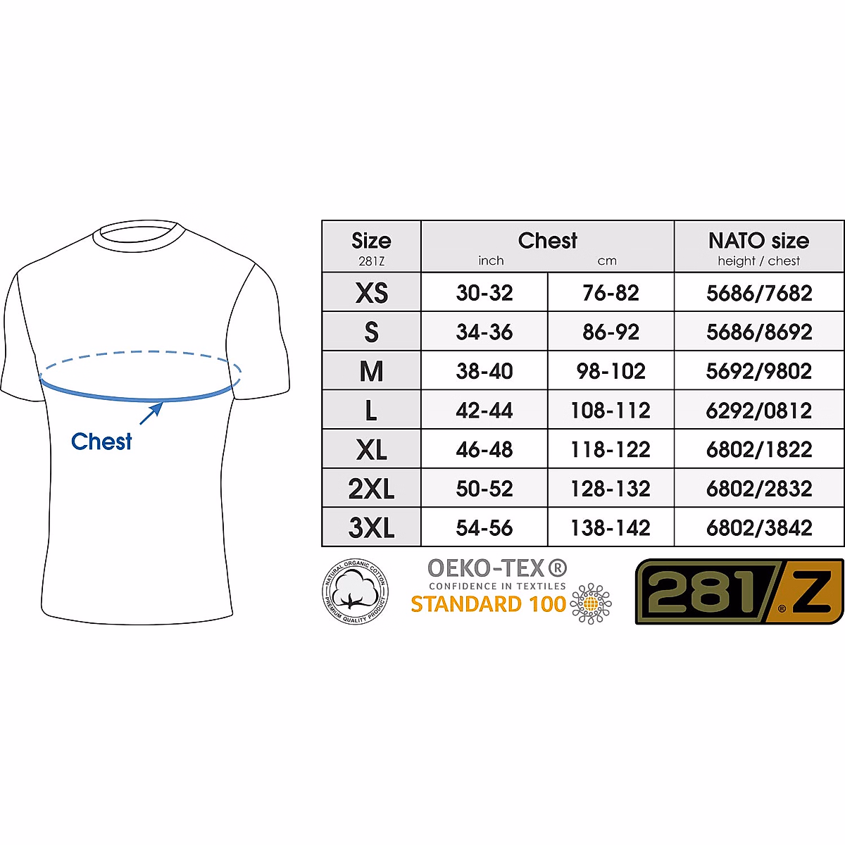 281Z Military Stretch Cotton Underwear T-Shirt for Tactical Hiking and Outdoor (Black, X-Large)