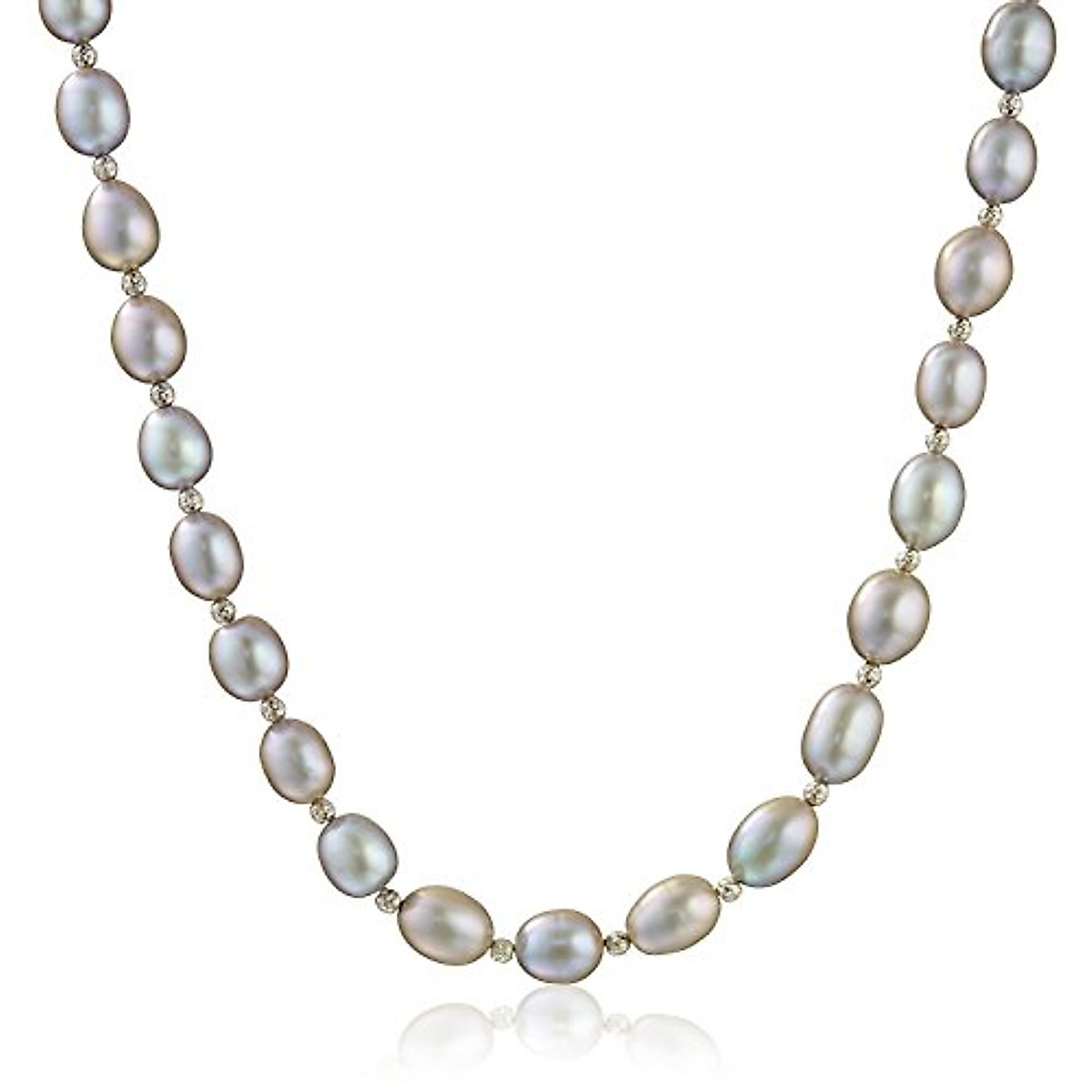 Amazon Collection Sterling Silver Grey Freshwater Cultured Pearl Necklace, Bracelet and Dangle Earrings Jewelry Set (8-9mm)