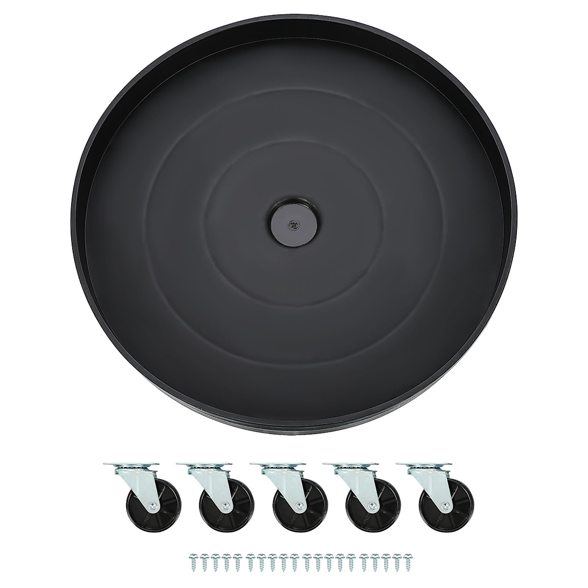 KUAFU 500 lbs Drum Dolly for 55 Gallon Round Container, Heavy Duty Plastic Drum Cart, Durable Plastic Barrel Cart with 5 Swivel Casters Wheels for Moving Item Transport Black