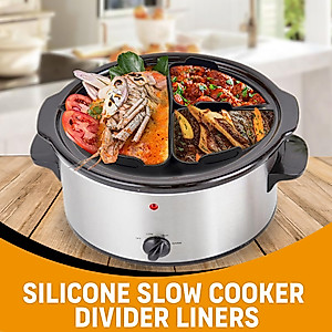 Reusable & Leakproof Crock-Pot Liner, Slow Cooker Liners Fit for 6-7 QT with 2 Mittens and Comfort Spoon, Silicone Crock Pot Liner, Slow Cooker Divider Insert, Safe Cooking Liner for Crock Pot