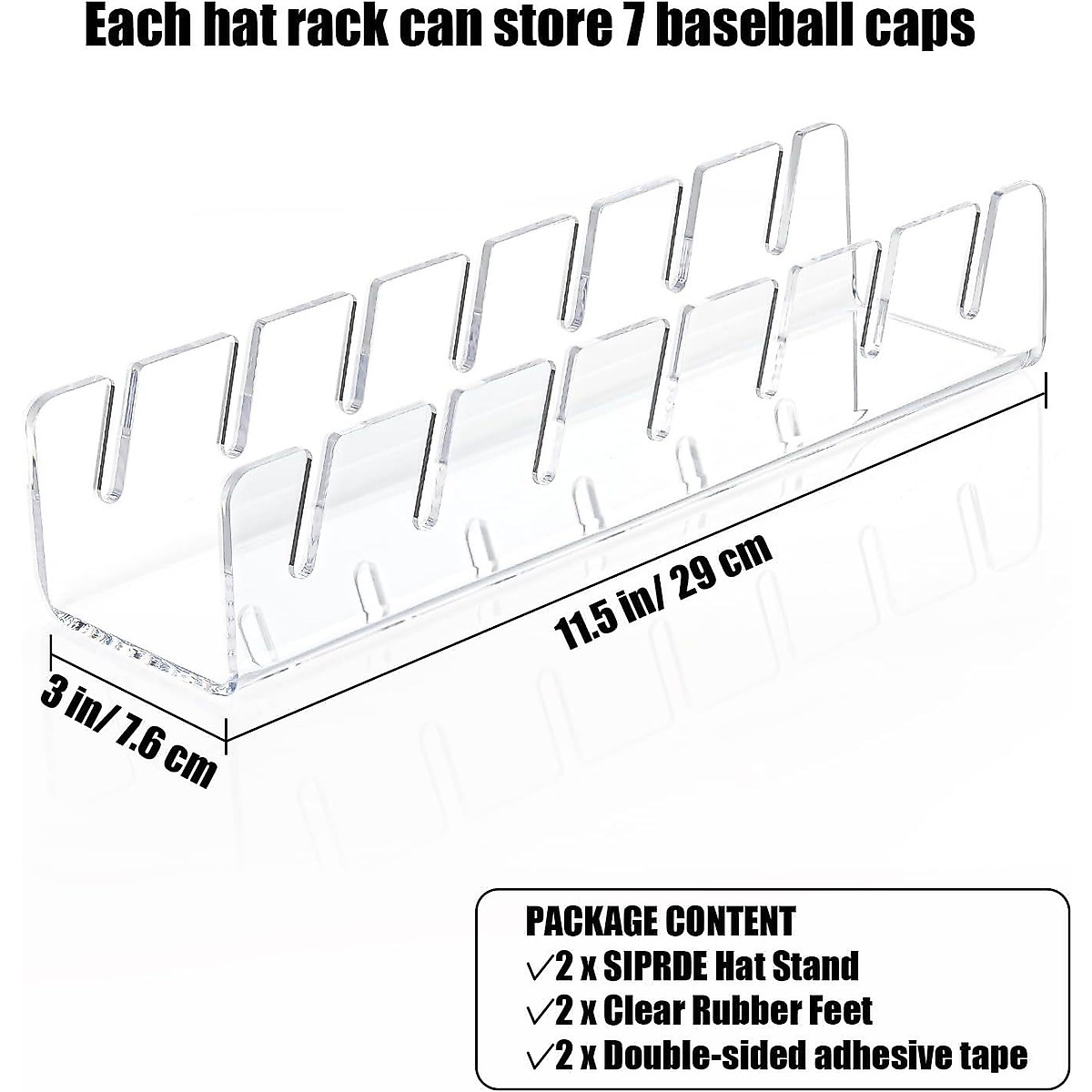 Covilim Baseball hat storage organizer: 2-pack acrylic hat stand for baseball caps, Golf Cap, Trucker Hat - No Install needed (White)
