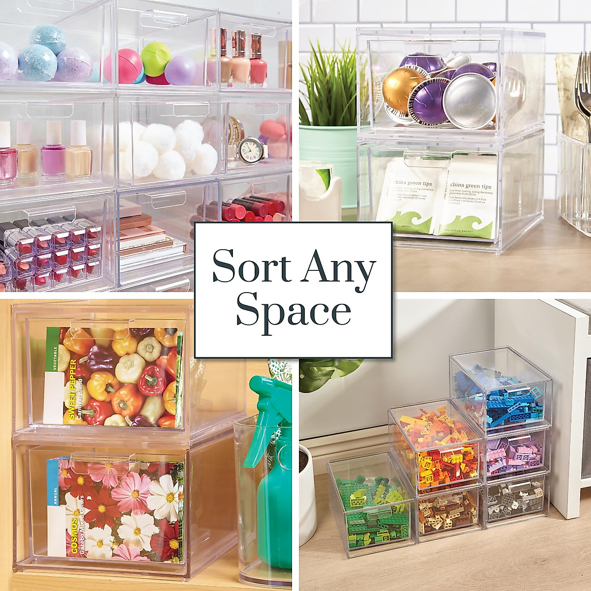 STORi 2-Pack Audrey Stackable Clear Plastic Organizer Drawers | 4.5-Inches Tall | Organize Cosmetics and Beauty Supplies on a Vanity | Made in USA