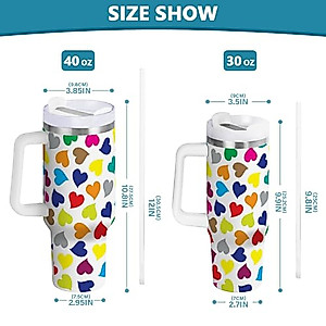 MCHIVER Colorful Hearts 40 oz Tumbler with Handle and Straw Stainless Steel Vacuum Water Bottle Leak-proof Travel Coffee Mug Insulated Tumbler with Lid