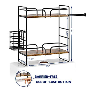 SEIRIONE 2-Tier Over The Toilet Storage Shelf,Wooden Toilet Shelf Organizer with Toilet Paper Holder Storage,Compact Bathroom Toilet Shelf Over Toilet Tank Tray with 3 Mounting Options,Rustic Brown