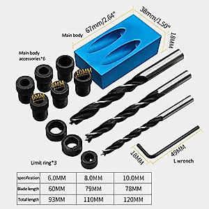 14Pcs Pocket Hole Jig Kit - 15° Punch Locator Angle Woodworking Tool Hole Screw Jig Positioner Drilling Kit Bit Jig Clamps for Woodworking - Dowel Drill Guide Joiner Woodworking Tools for Drilling