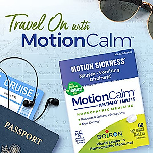 Boiron MotionCalm Relief for Nausea, Vomiting, or Dizziness associated with Motion Sickness Due to Travel, Amusement Rides, and Video Games or VR - Non-Drowsy - 60 Count
