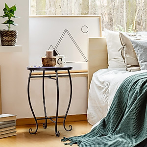 S AFSTAR Mosaic Patio Table, 21”H x 14”Dia Round Plant Stand Coffee Table, Mosaic Outdoor Side Table, Patio Bistro Table, Outdoor Side Tables, Mosaic Plant Stand for Books Coffee Potted (Navy)