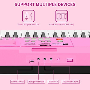 24HOCL 61 Key Premium Electric Keyboard Piano for Beginners with Stand, Built-in Dual Speakers, Microphone, Headphone, Stand & Display Panel (Pink)