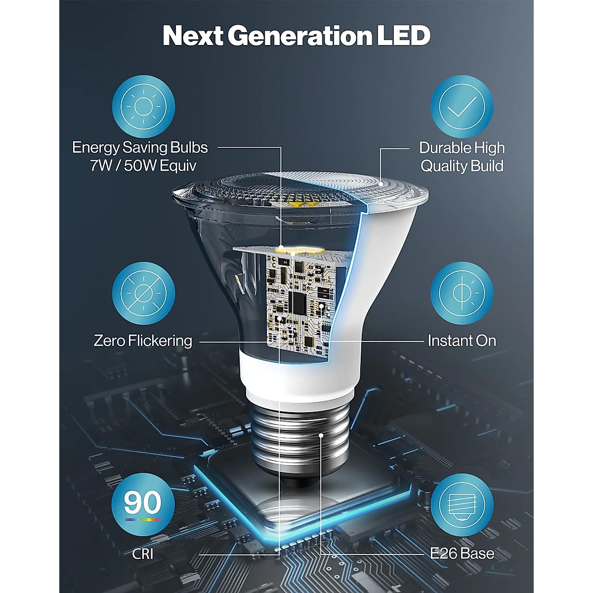 Sunco 10 Pack PAR20 LED Bulbs 50W Equivalent 7W Dimmable, CRI90 2700K Soft White 470 Lumens E26 Medium Base IP65 Waterproof Indoor Outdoor Home Super Bright Wide Area Flood Light - UL