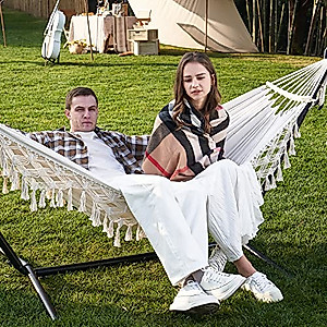 Leize Double Hammock with Stand Portable Hammock Stand Heavy Duty Steel Outdoor Patio Yard Beach Indoor with Carrying Case