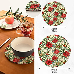 ALAZA Traditional Christmas Plants Beige Trivets for Hot Dishes 2 Pcs,Hot Pad for Kitchen,Trivets for Hot Pots and Pans,Large Coasters Cotton Mat Cooking Potholder Set