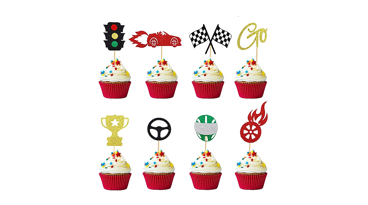 Race Car Cupcake Toppers - 24PCS for Racing & Sports Themed Parties