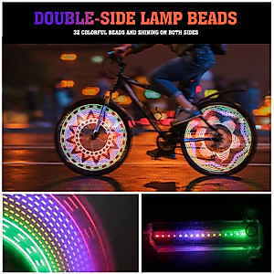 Bike Wheel Lights,Bike Spoke Lights Bicycle Wheel Lights,IPX5 Waterproof,2 Control Modes,Ultra Bright 32pcs LED 32 Exquisite Patterns,Bike tire Lights Bike tire Accessories (Blue 32LEDs-2pieces)