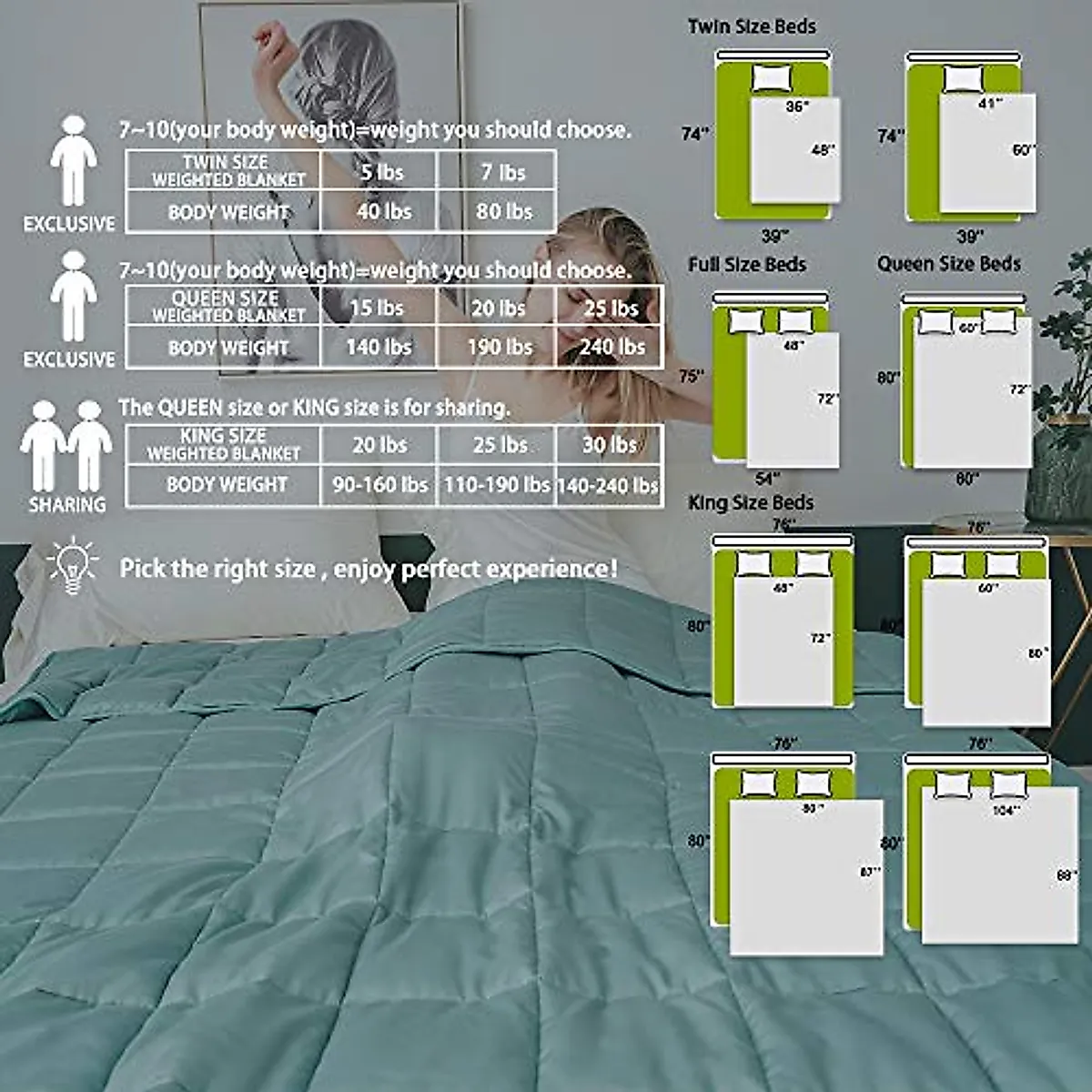 Dornroscn Bamboo Cooling Weighted Blanket 100% Natural Bamboo Viscose | 15lbs-48’’x72’’-Twin size for Adults and Kids | Cooling Heavy Blanket with Premium Glass Bead for Hot & Cold Sleepers, Sea Grass