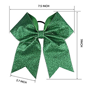 DEEKA 12 PCS 7" Large Glitter Cheer Bows Shiny Cheer Hair Bows Ponytail Holder Handmade for Cheerleader Girls Softball Sports -Green