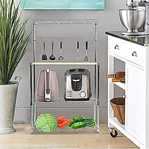 Dporticus 4 Tier Adjustable Kitchen Cart Baker Rack Storage Rack Microwave Oven with Spice Rack Organizer Cutting Board and Hooks