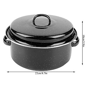 Roaster Pan with Lid, 8.7in Small Roasting Pan Black Enamel Oval Roaster Pan Turkey Roasting Pan for Barbucue Steak Sweet Potato Meat