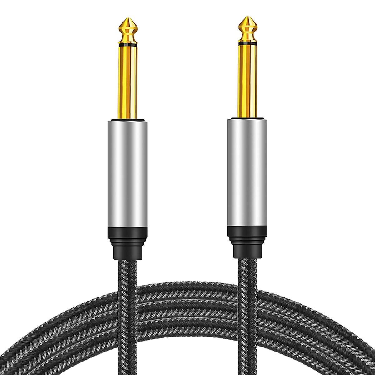 Jelly Tang 6.35mm Instrument Cable 3Ft,Silver Color Premium 6.35mm Mono Jack 1/4" TS Cable Unbalanced Guitar Patch Cords/Instrument Cable Male to Male with Zinc Alloy Housing and Nylon Braid(3Ft/1M)