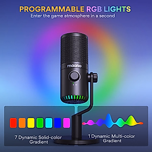 MAONO USB Gaming Microphone for PC, Programmable Condenser Mic with RGB Light, Mute, Gain, Monitoring, Volume Control for Streaming, Podcast, Twitch, YouTube, Discord, Computer, Mac, PS5, DM30 (Black)