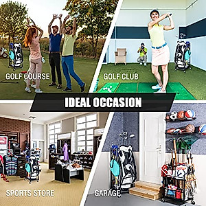 Mythinglogic Golf Bag Storage Organizer Rack-Golf Clubs Organization for Garage, Golf Bag Stand with Movable Hanging Hooks, Golf Equipment and Accessories Storage Racks for Garage,Shed,Basement