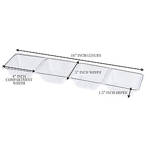 Plasticpro 4 Sectional Rectangle Plastic Disposable Serving Tray/Platter 5 X 16 Clear Pack of 2