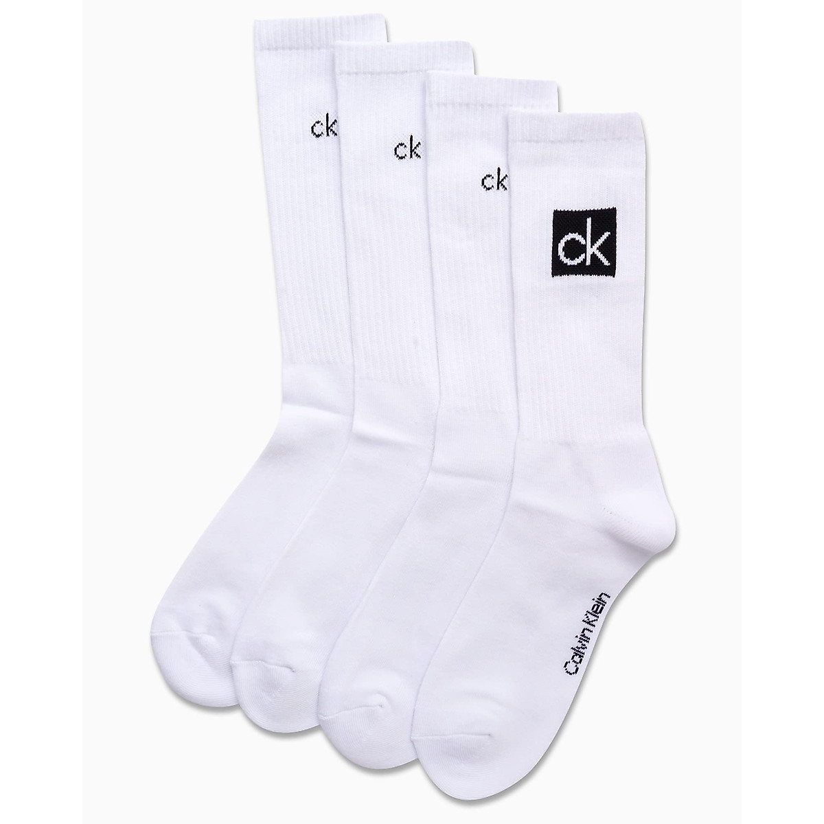 Calvin Klein Socks - Cotton Blend Cushioned Mid-Calf Athletic Crew Sock (4 Pack), Size 7-12, White