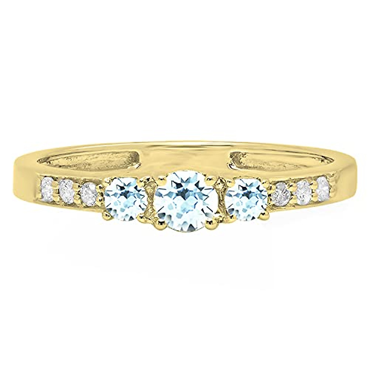 Dazzlingrock Collection Round Aquamarine & Round White Diamond Ladies Three Stone Engagement Ring | 10K Yellow Gold, Size 6.5