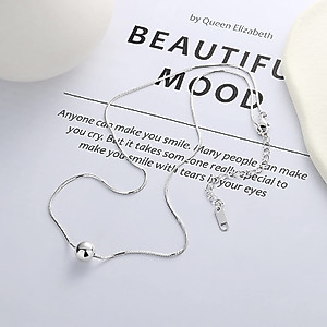 CHIRENMA 925 Sterling Silver Ball Bead Pendant Necklaces for Women, Silver Ball Necklaces for Women Mom Birthday (style 3)