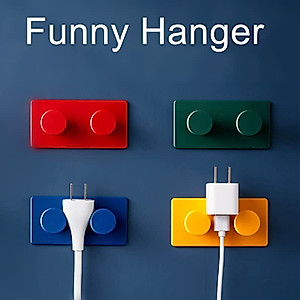 SAFITOYA 4PCS Fun Block Wall Hangers Set,Cool Kids Room Decor Wall Hooks, Home Gadgets Holder Punch Free Plug Adhesive Wire Regulator