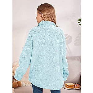 Haloumoning Girls Fuzzy Fleece Jacket Casual Button Down Sherpa Overcoat Faux Fur Jackets Outwear 4-15 Years