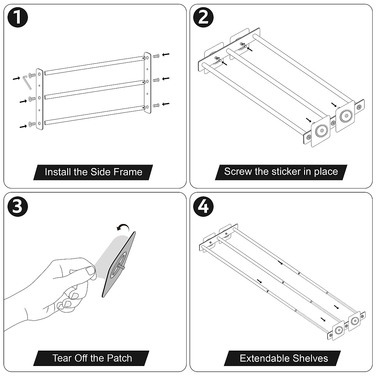 KIMBORA Expandable Shoe Rack for Closet Mounted Shoe Storage Organizer Shelves, 2 Packs Metal Adjustable Shoe Shelf Organizer for Bedroom, Cabinet, White