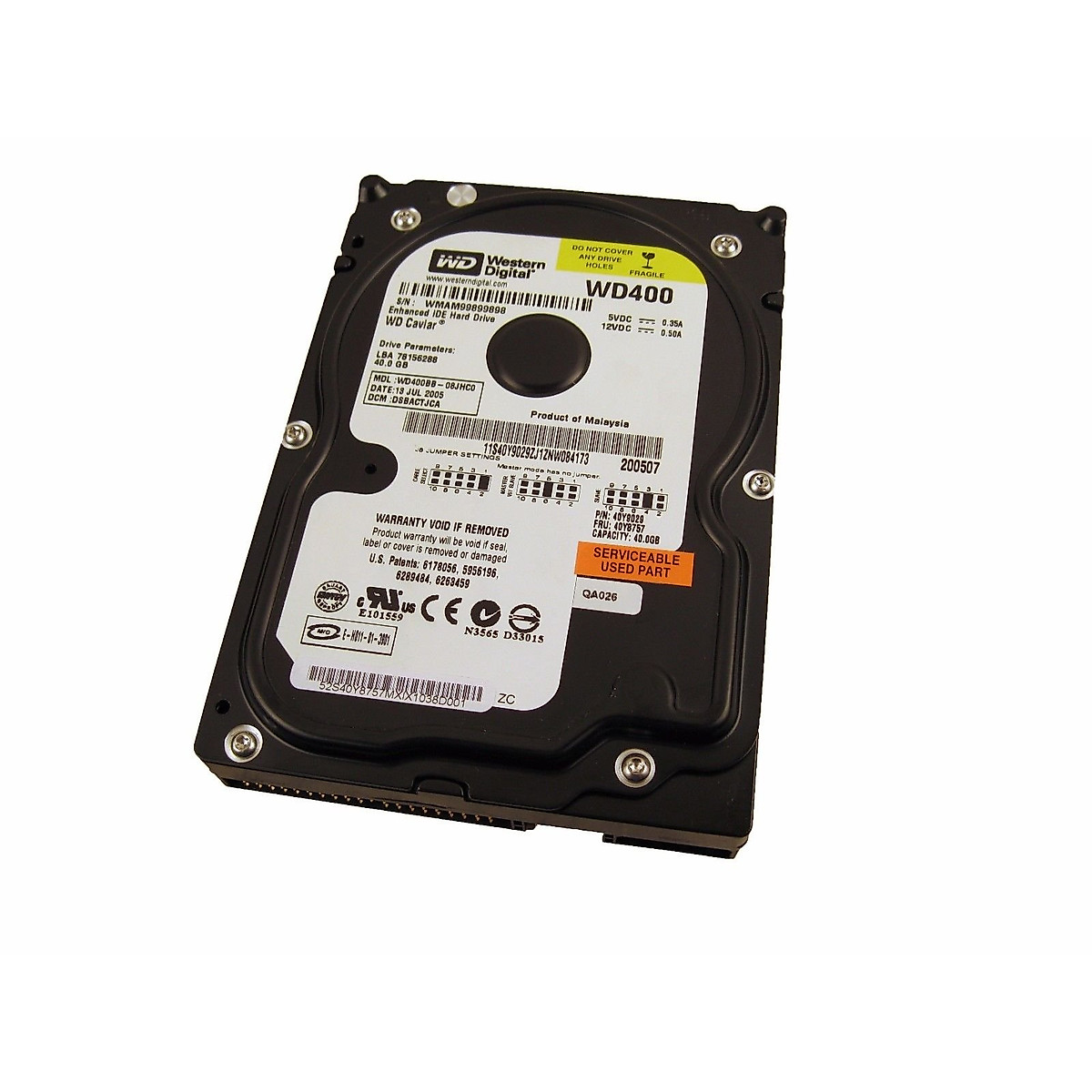 Western Digital 40GB 7200RPM 2MB Cache IDE Bulk/OEM Hard Drive WD400BB