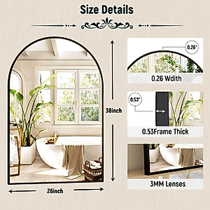 GLSLAND 26x38 inch Arch Bathroom Mirror - Arched Bathroom Mirror/Wall Mounted Vanity Mirror - Arch Metal Frame Wall Mirror for Bathroom Bedroom Living Room, Black