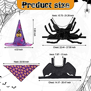6 Pcs Pet Halloween Costumes Dogs Spider Costume Puppy Cats Bat Wings Costume with 2 Halloween Dog Bandanas 2 Halloween Pumpkin Witch Hat Halloween Pets Cosplay Costumes Accessories for Dog Cat Puppy