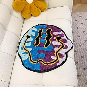 Tufted Magic Trippy Smiling Face Rug Handmade Carpet Custom Rug for Home Decoration or Gift (23.6X23.6 inch)