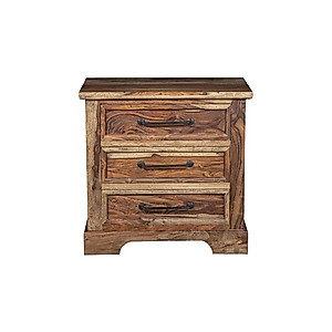 Porter Designs Crossroads Solid Sheesham Wood Bedroom Nightstand in Brown