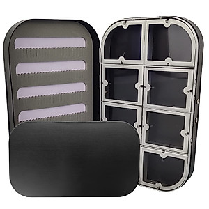 Eupheng Aluminum Fly Fishing Box Slit Foam Compartments Easy Grip Flies Jigs Lures Box(L-Black-8W)