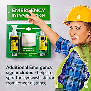 MAASTERS BPA Free Portable Eye Wash Station OSHA Approved - Wall-Mounted First Aid Eye Wash Kit w/Mirror & 2X 16oz Empty Bottles - No Eye Wash Solution Included - Emergency Eyewash - Set of 1