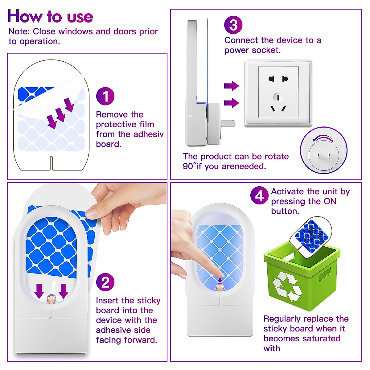 Flying Insect Trap 20PCS Glue Boards - Mosquito Killer Indoor - Gnat, Moth, Fruit Flies, Fly Traps - Attractant Catcher with UV LED Light Bug Zapper for Indoors, Home, Office - 2 PCS wacieo