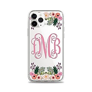 Case Charming Monogram Case for iPhone 14 Pro Max 13 mini 12 11 Xr Xs X 10s 10r 10 8 Plus 7 Se Personalized Custom Initials Clear Transparent See Through Rubber Cover