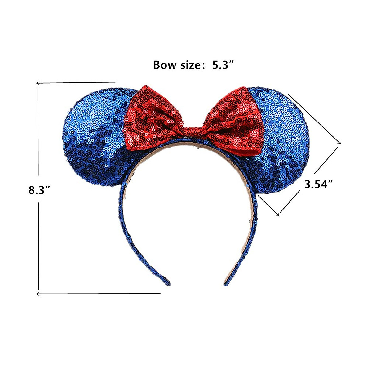 OBUY Mouse Ears Bow Glitter Princess Party Decoration Adult Sparkly Mermaid Headband for Cosplay Costume for Girls & Women(Blue Red)