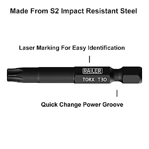 TORX Bit Set, Railer 10-Piece 6 Point TORX Screwdriver Bit Set. S2 Steel Impact Driver T10 T15 T20x2 T25x2 T27 T30x2 T40 Torx Star Bits