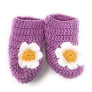 Hand Made 3 Piece Knitted Purple Baby Toddler Girl Button up Warm Crochet Set- Newborn Toddler Wool Sweater Set Includes Booties & hat 0-6 Months