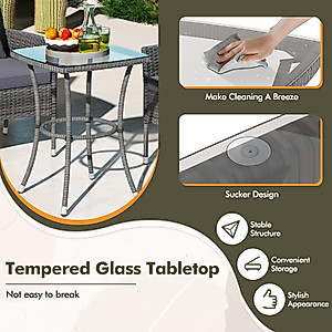 Tangkula 3-Piece Patio Furniture Set, PE Wicker Conversation Bistro Set w/A Tempered Glass Table & 2 Cushioned Chairs, Outdoor Table & Chairs Set for Patio Porch Yard Garden (Mix Gray+Grey)