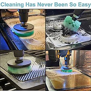 ProSMF Drill Brush Set - Scrub Brush Attachments for Drill - Power Scrubber Cleaning Brushes - Kitchen - Cabinets - Stove - Oven - Counters - Sink - Tile - Flooring - Green - Medium Bristles