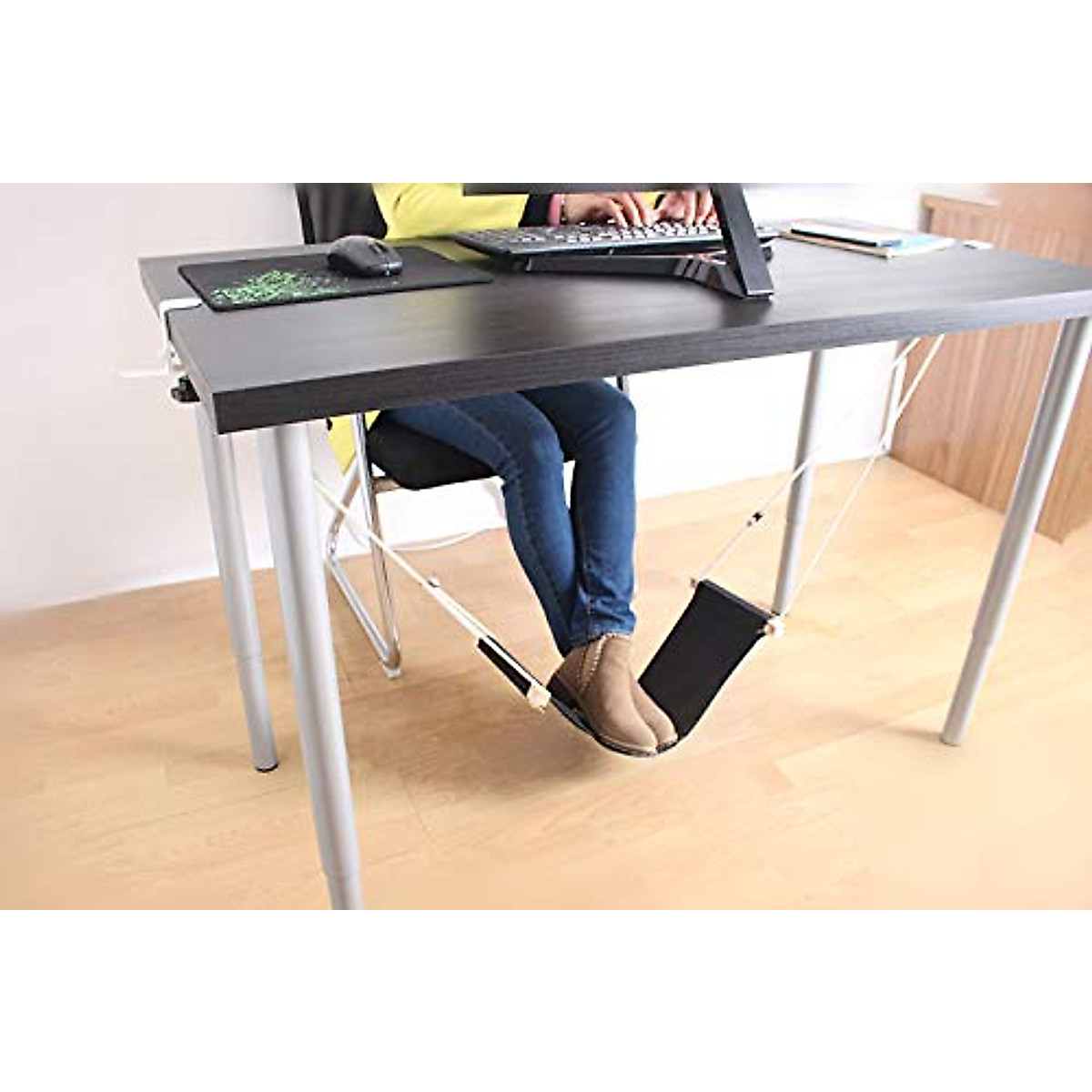 Home-organizer Tech Portable Adjustable Foot Hammock for Corner Desk Office Foot Rest Mini Under Desk Foot Rest Hammock for Home, Office, Airplane, Travel, Study and Relaxing (Black)