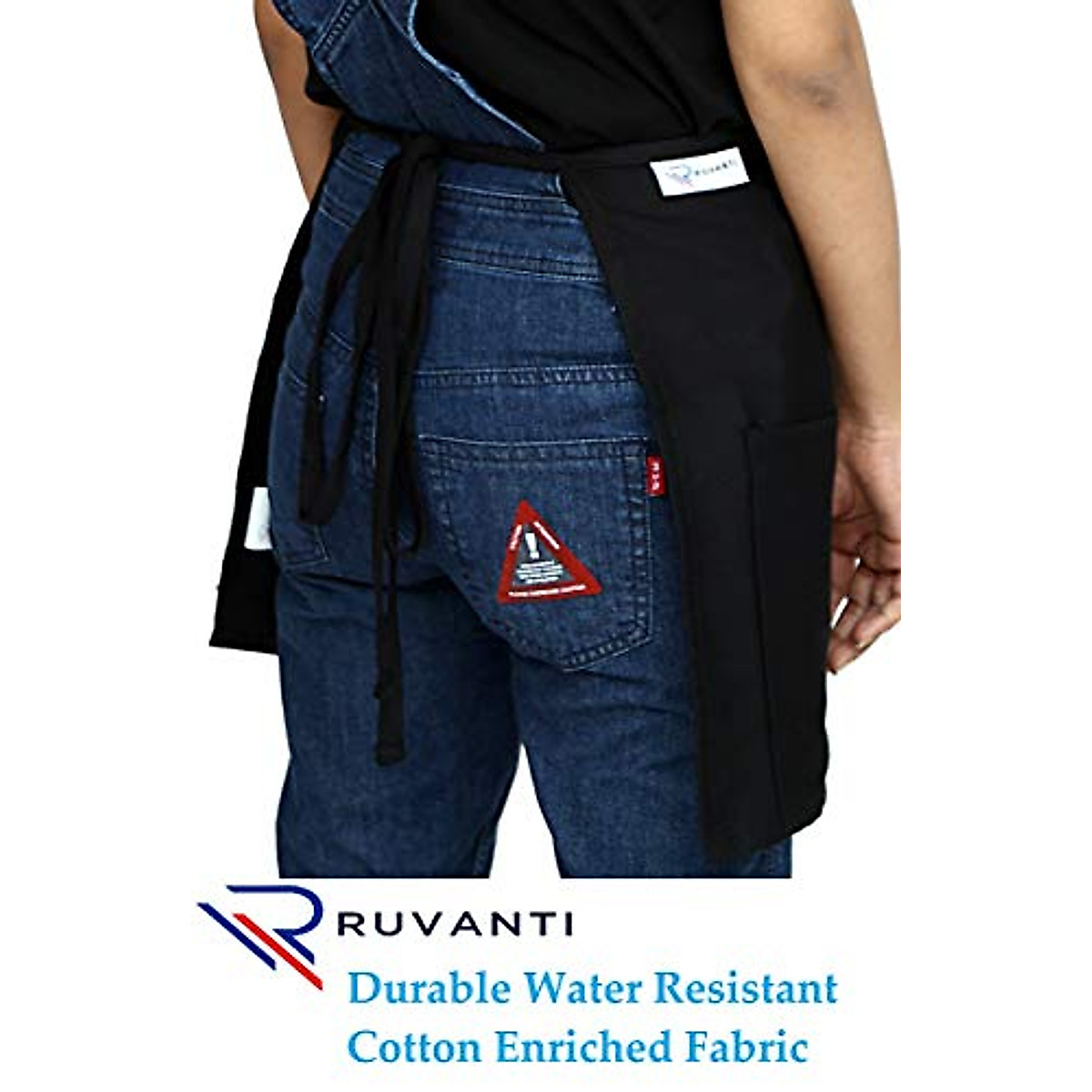 RUVANTI 6 Pack Server Aprons with 3 Pockets - Waitress Waiter Waist Apron, Half Apron with Long Waist Strap, Waitress Apron for Women and Man - Black Short Aprons