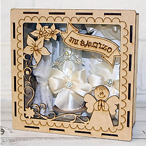 Handmade Angel Teardrop Wings Rhinestone Bling Mi Bautizo Wood Baptism Box Gift Set Rosary Candle Communion Espanol Nina Nino Favor