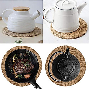 SHACOS Round Jute Placemats Set of 6 Heat Insulation Table Place Mats Trivet 12 inch Handmade Jute Thick Hot Pads for Hot Dishes Bowls Pans Plates Pots (Jute, 12 Inch)