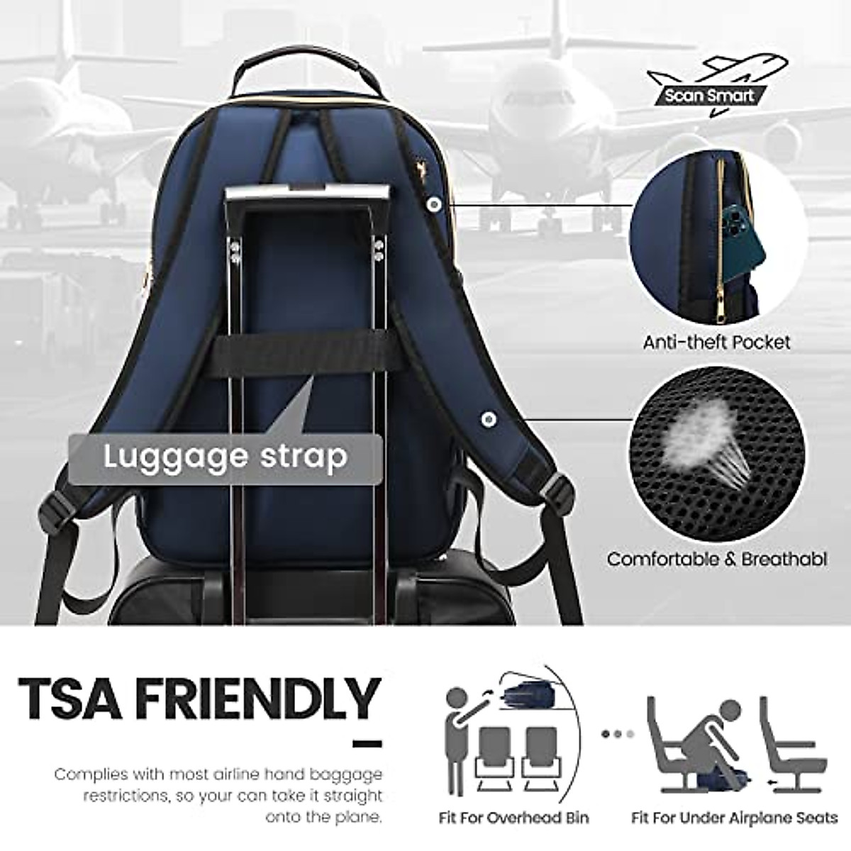 LOVEVOOK Laptop Backpack for Women 17.3 inch,Cute Womens Travel Backpack Purse,Professional Laptop Computer Bag,Waterproof Work Business College Teacher Bags Carry on Backpack with USB Port,Navy Blue